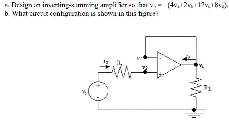 Solved a. Design an inverting-summing amplifier so that ve | Chegg.com