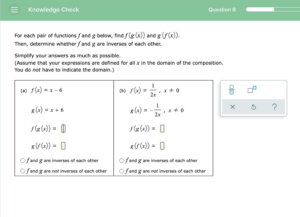 Solved Knowledge Check Question 8 For each pair of functions | Chegg.com