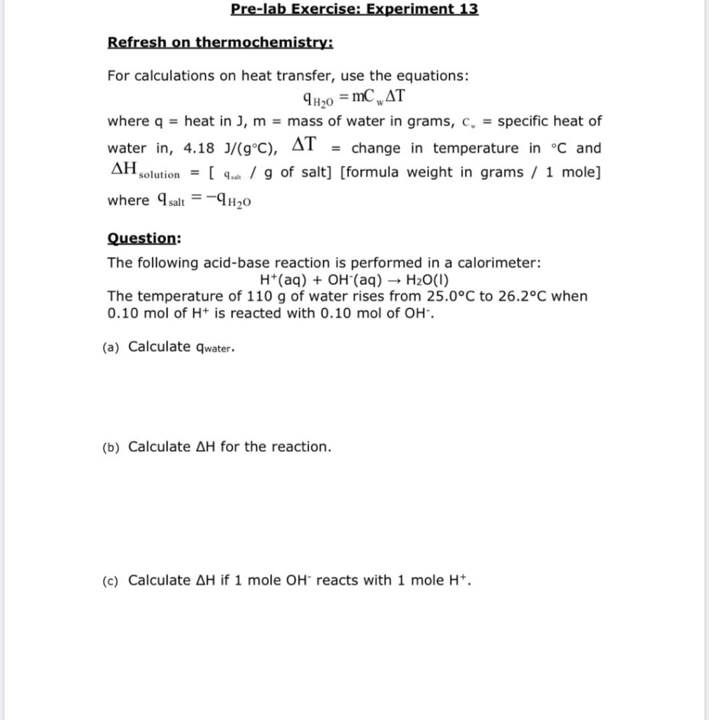 Solved Pre-lab Exercise: Experiment 13 Refresh on | Chegg.com