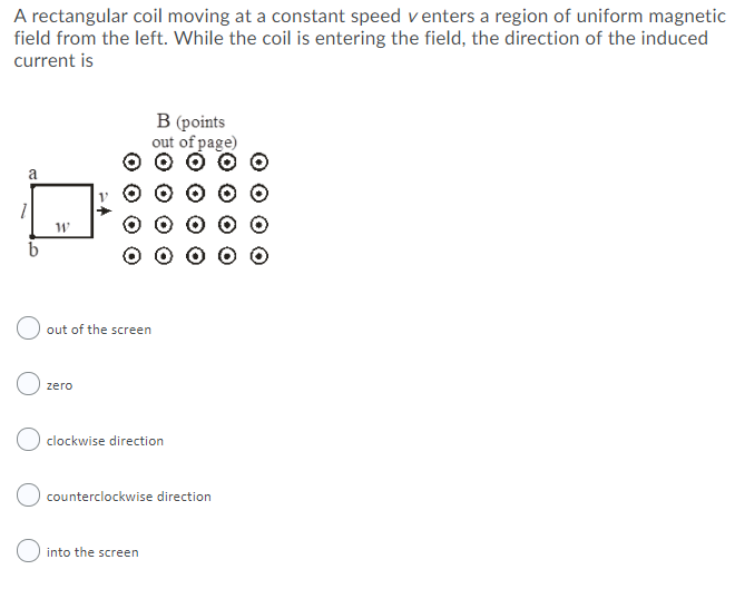 Solved A rectangular coil moving at a constant speed v | Chegg.com