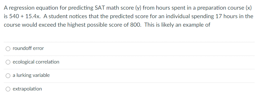 Solved A regression equation for predicting SAT math score | Chegg.com