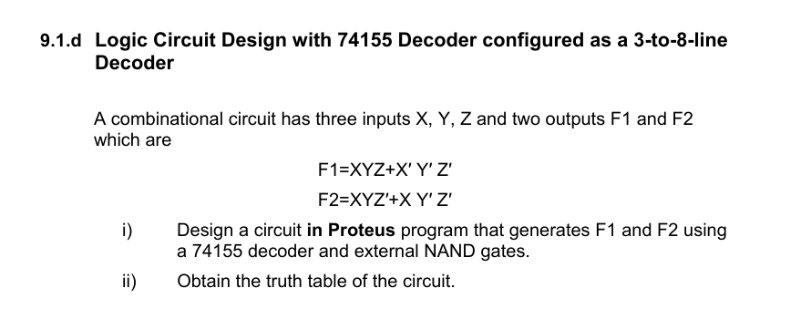 Solved 9.1.d ﻿Logic Circuit Design with 74155 ﻿Decoder | Chegg.com