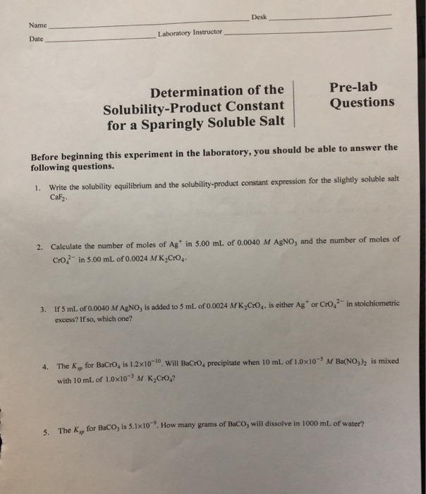 Solved Desk Name Date Laboratory Instructor Determination of | Chegg.com