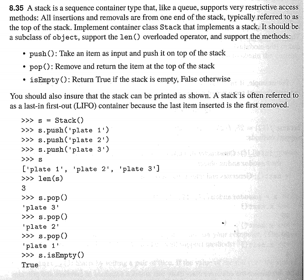 Solved 8.35 A stack is a sequence container type that, like | Chegg.com