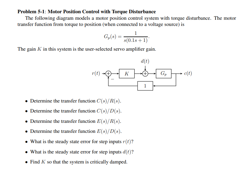 Solved Problem 5-1: Motor Position Control with Torque | Chegg.com