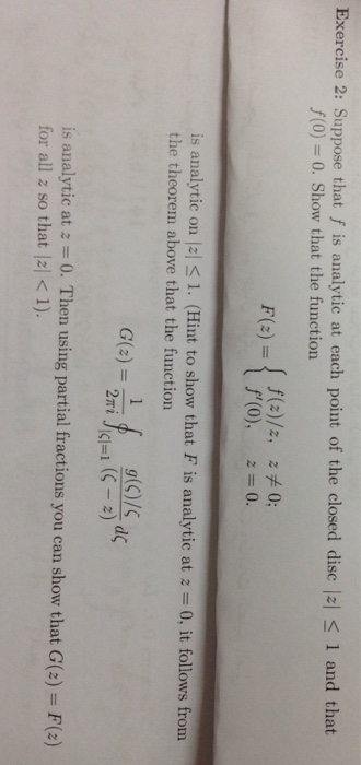 Solved Exercise 2: Suppose that f is analytic at each point | Chegg.com