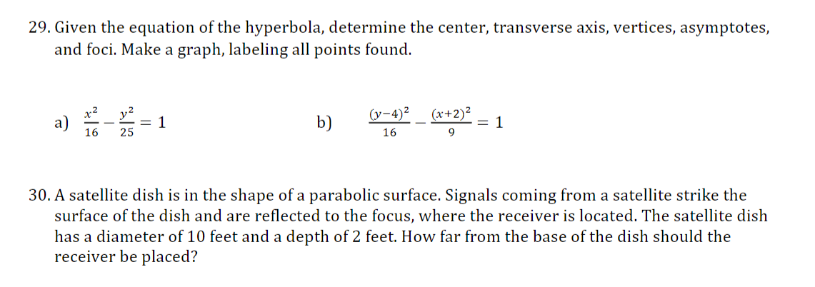 Solved 29. Given the equation of the hyperbola, determine | Chegg.com