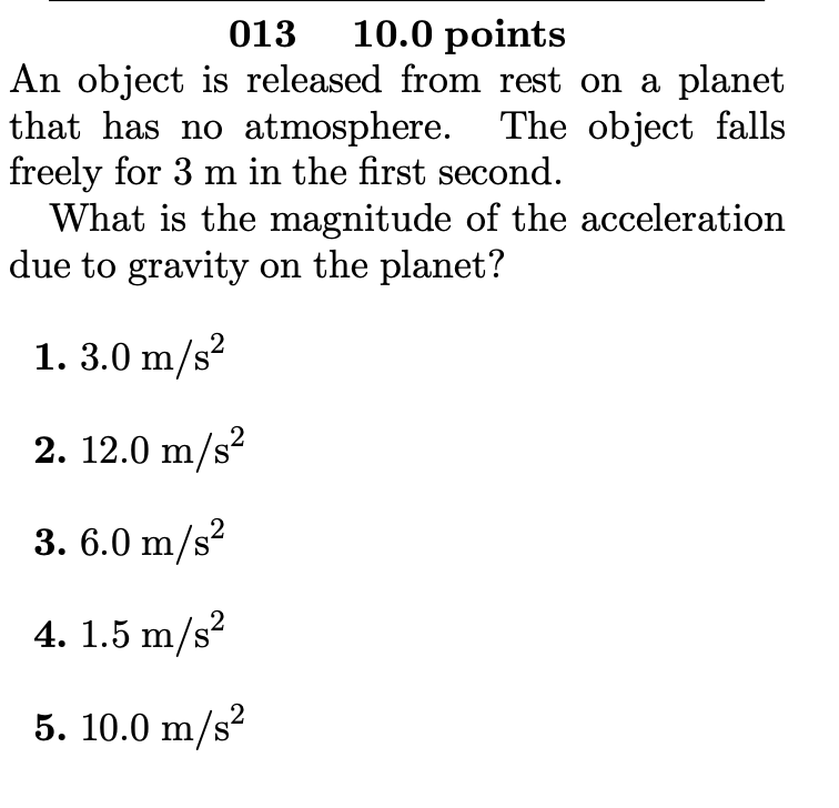 Solved 01310 0 Points An Object Is Released From Rest On A