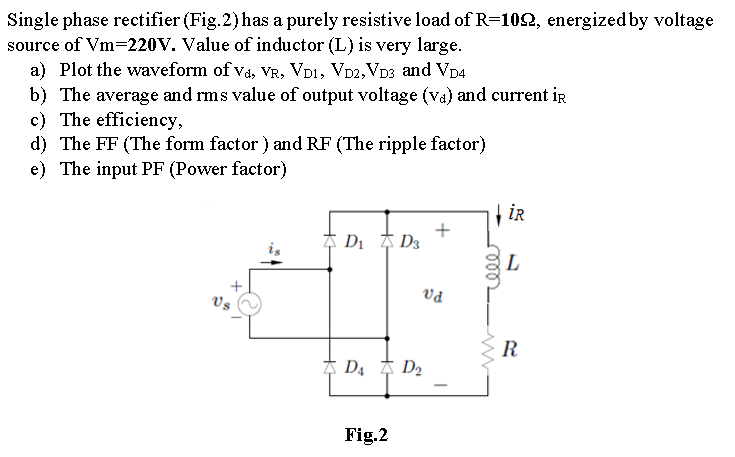 Solved Single phase rectifier (Fig.2) has a purely resistive | Chegg.com