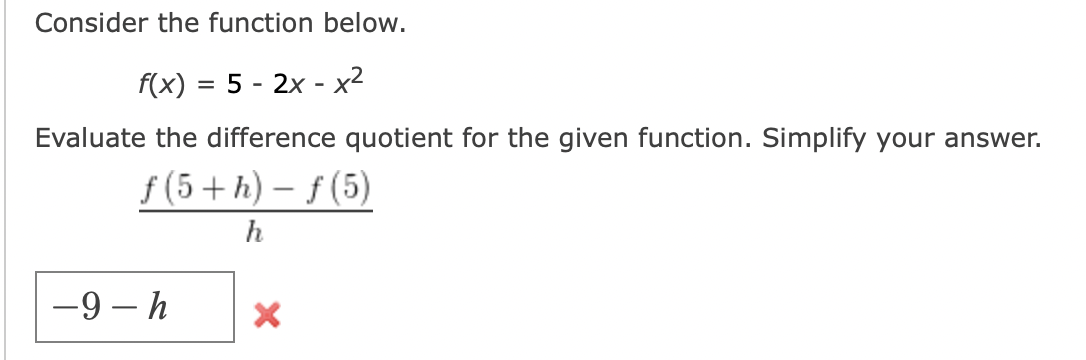 Solved Consider the function below. f(x)=5−2x−x2 Evaluate | Chegg.com