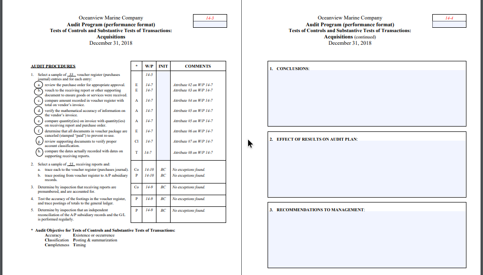 Solved 14-3 14.4 Oceanview Marine Company Audit Program | Chegg.com