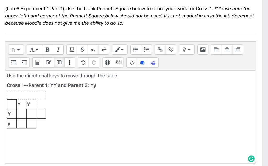 Solved (Lab 6 Experiment 1 Part 1) Use the blank Punnett | Chegg.com