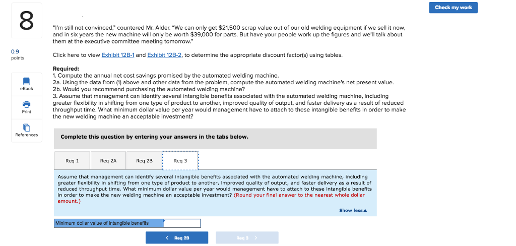 Solved Check my work Problem 12-20 Net Present Value | Chegg.com