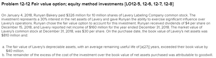 Solved Problem 12-12 Fair value option; equity method | Chegg.com