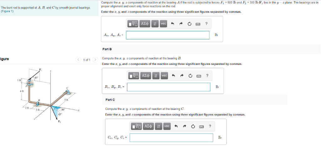 Solved Compute the r, y, z components of reaction at the | Chegg.com