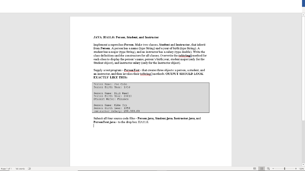 Solved JAVA HA11.0: Person, Student, and Instructor | Chegg.com