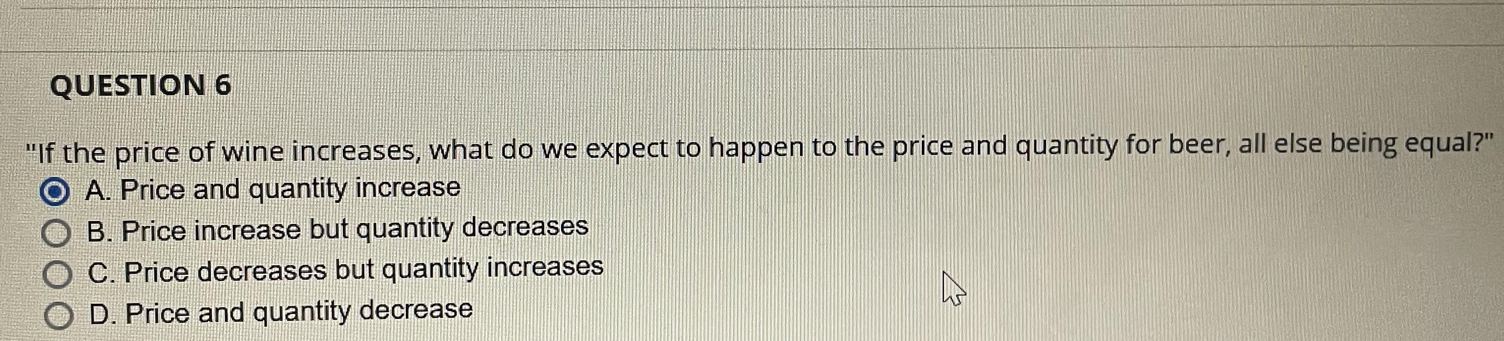 Solved "If the price of wine increases, what do we expect to | Chegg.com