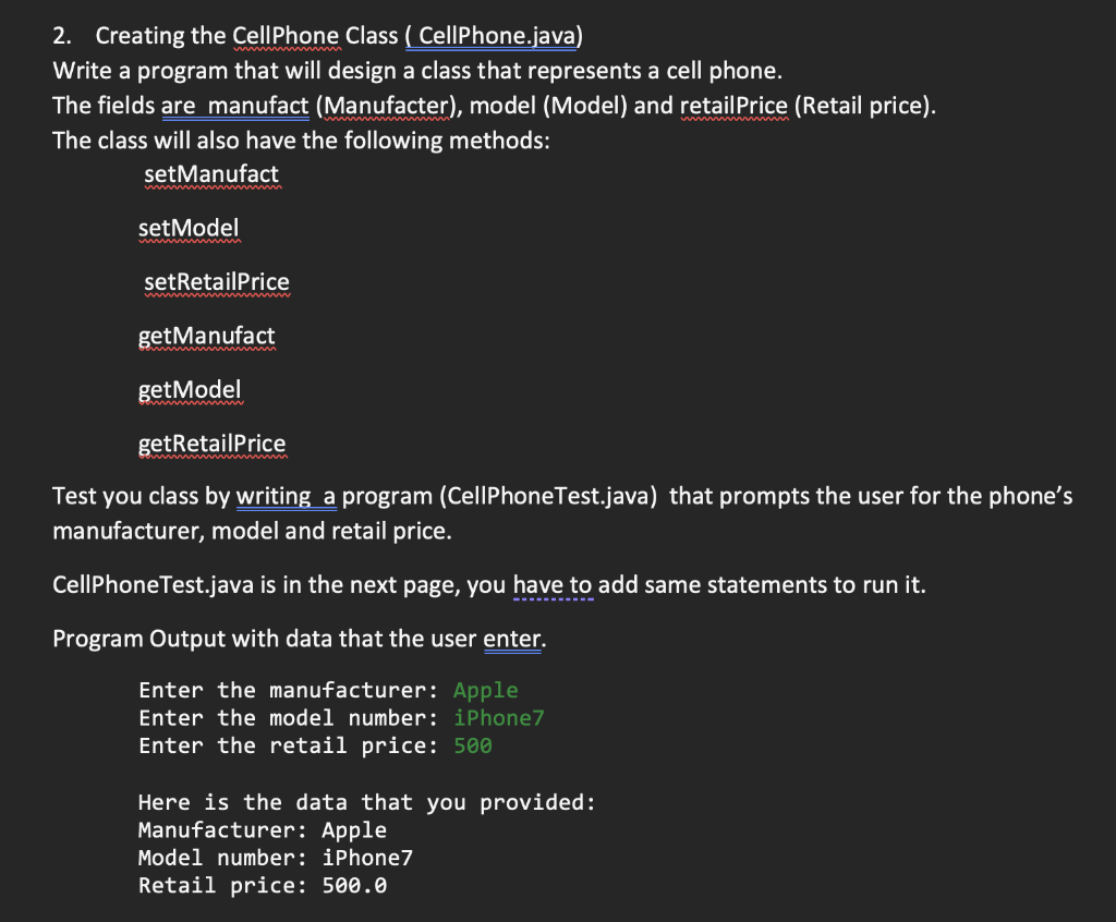 Solved 2 Creating The Cellphone Class Cellphone Java