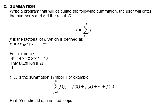 Solved 2 Summation Write A Program That Will Calculate The 6459