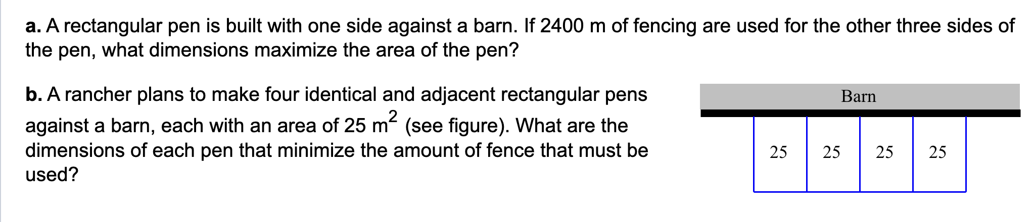 Solved a. A rectangular pen is built with one side against a | Chegg.com