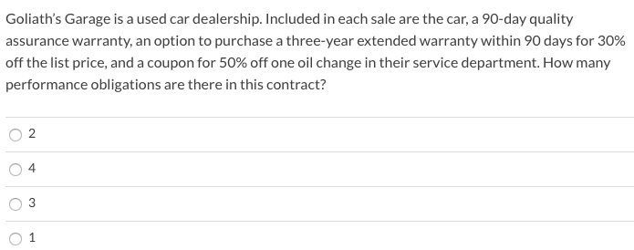 Solved Goliath's Garage is a used car dealership. Included | Chegg.com