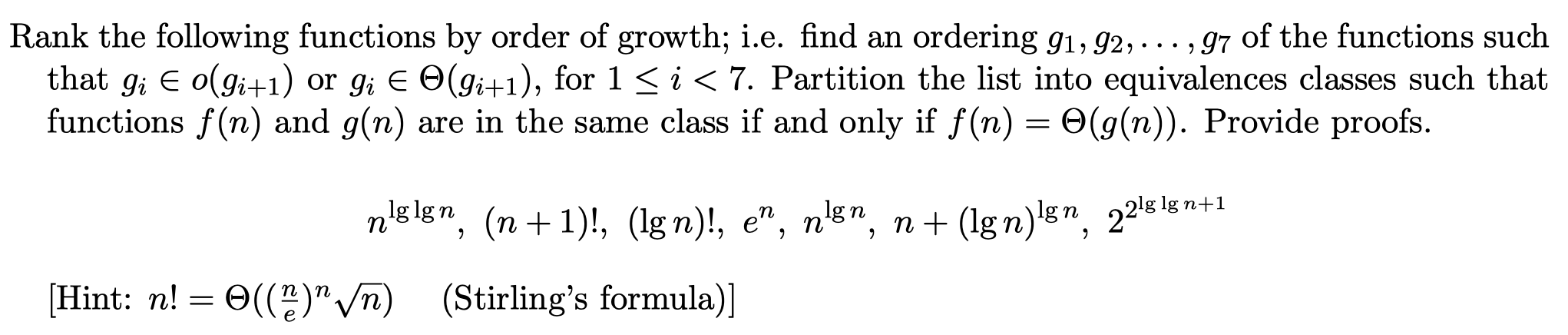 Solved Rank the following functions by order of growth; i.e. | Chegg.com