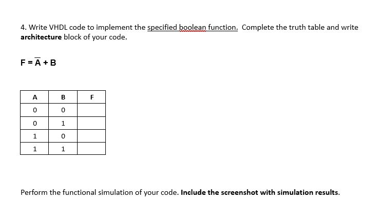 Solved 4 Write Vhdl Code To Implement The Specified Boolean