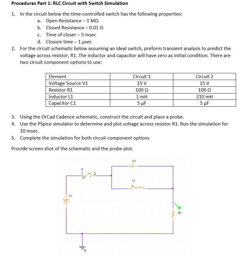 Solved Procedures Part 1: RLC Circuit with Switch Simulation | Chegg.com