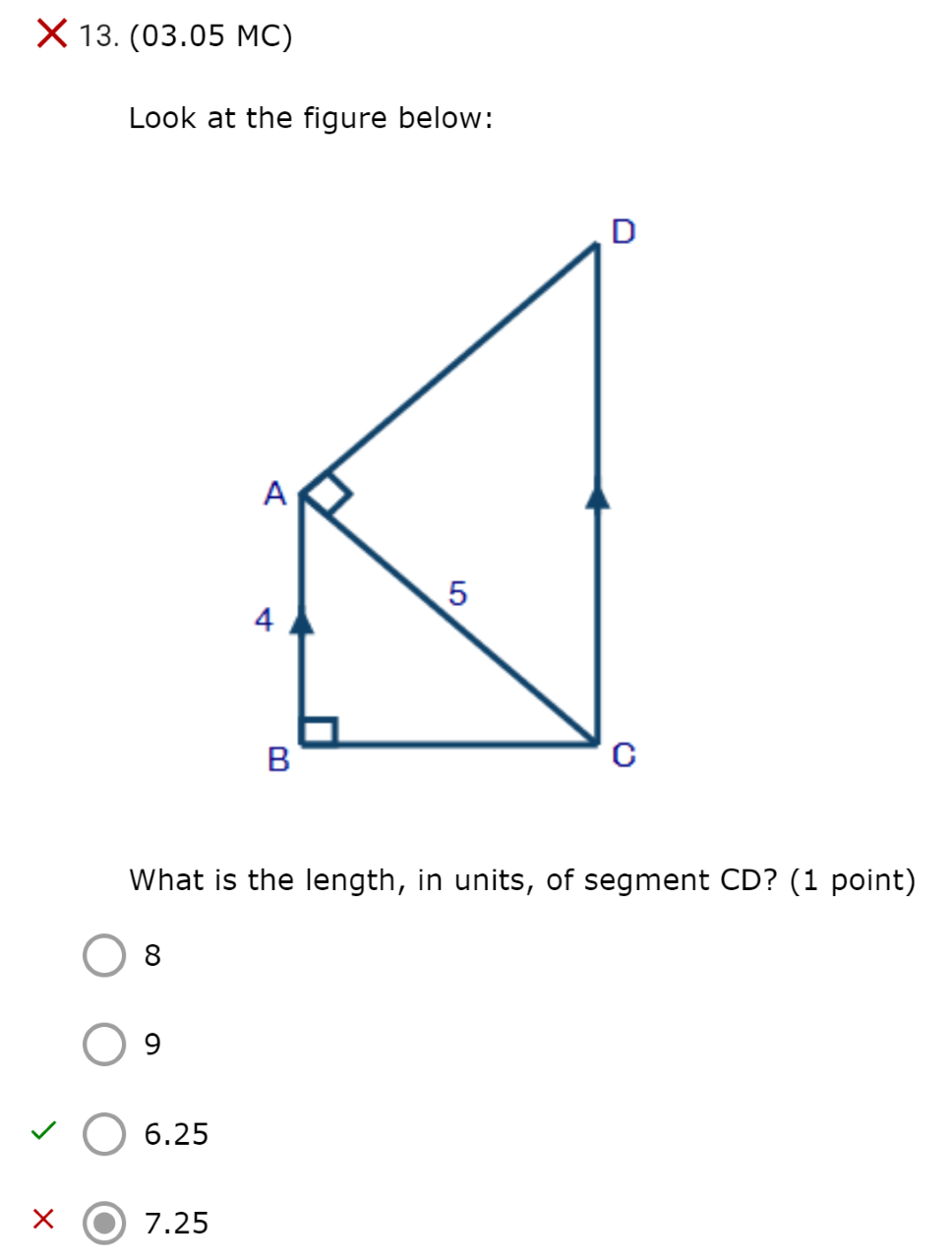 Solved X 13. (03.05 MC) Look at the figure below: D A 5 4 B | Chegg.com