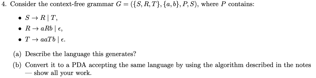 Solved 4. Consider the context-free grammar G = ({S, R, | Chegg.com