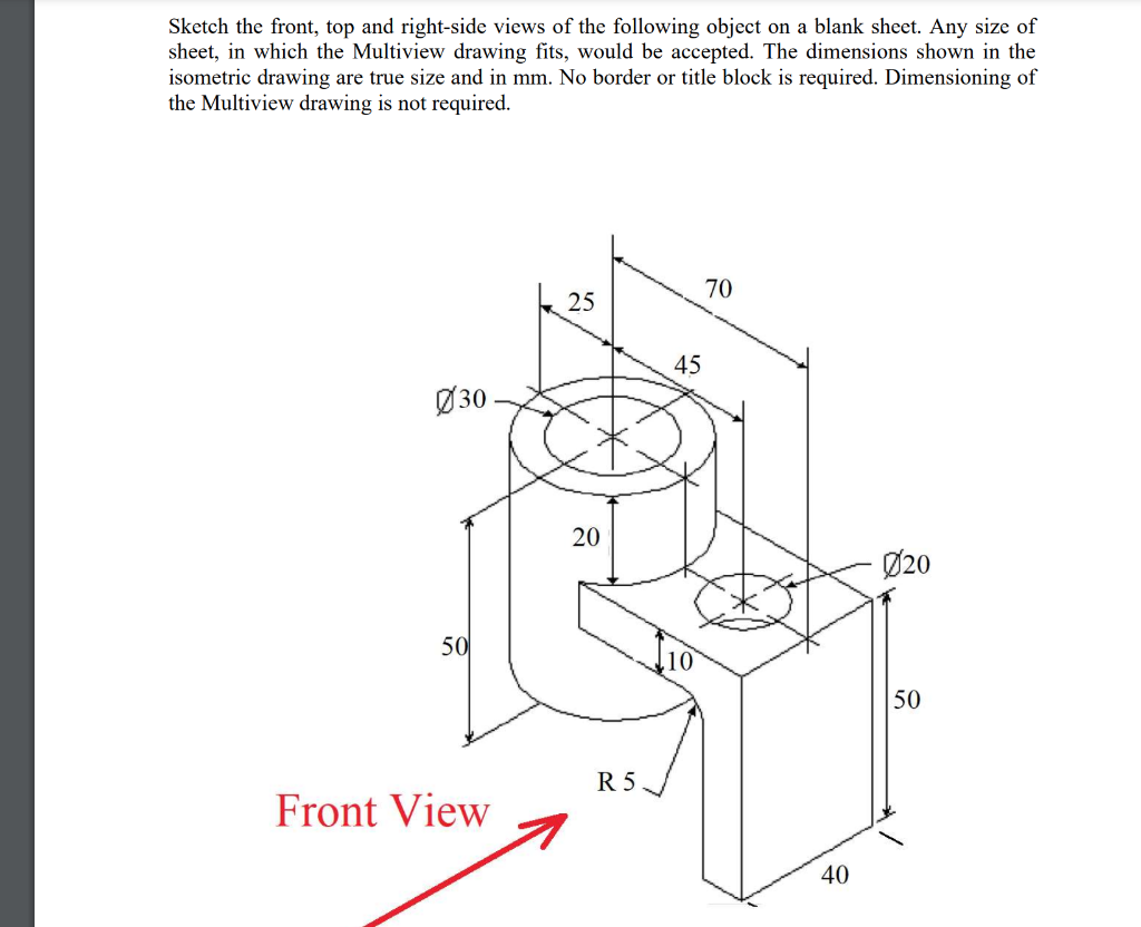 Solved Sketch the front, top and right-side views of the | Chegg.com