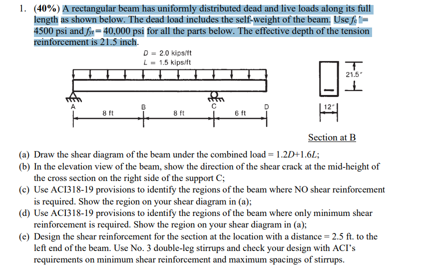 Solved 1. (40\%) A rectangular beam has uniformly | Chegg.com