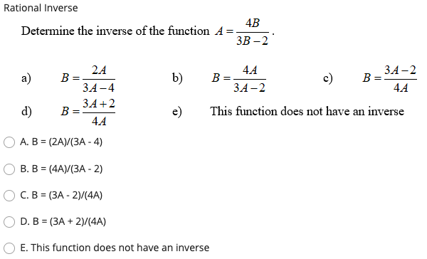 Solved Rational Inverse 4B Determine the inverse of the | Chegg.com