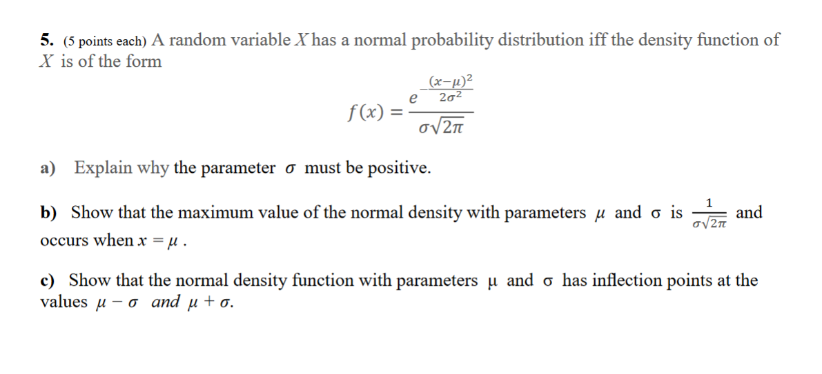 Solved 5. (5 points each) A random variable X has a normal | Chegg.com