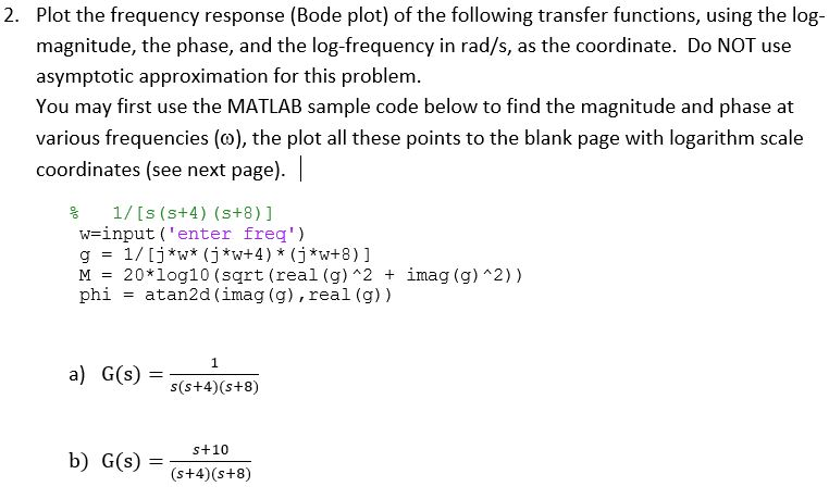 Solved Plot the frequency response (Bode plot) of the | Chegg.com