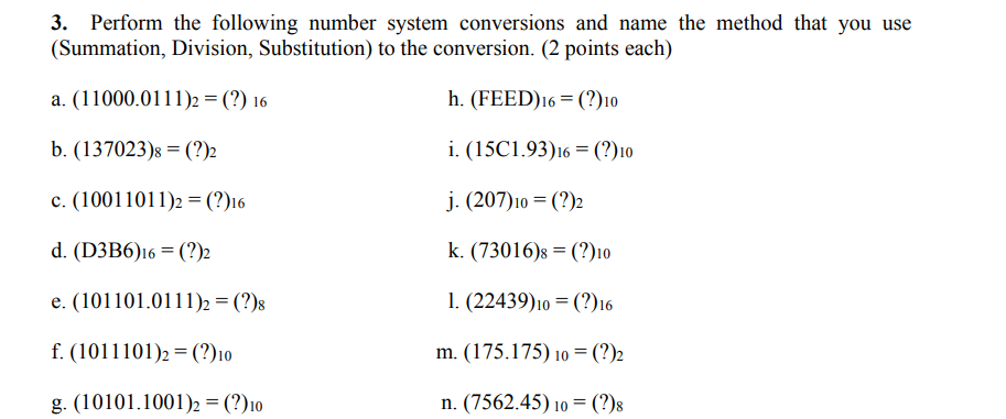 Solved 3. Perform the following number system conversions | Chegg.com