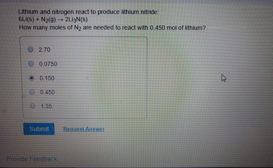 Solved Lithium and nitrogen react to produce lithium | Chegg.com