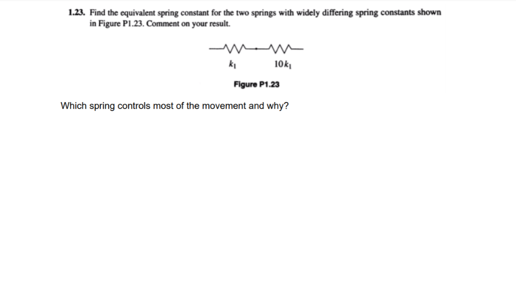 Solved 1.23. Find the equivalent spring constant for the two | Chegg.com