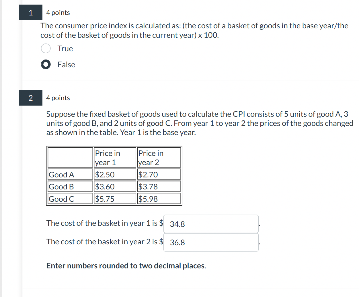 Solved 4 points The consumer price index is calculated as: | Chegg.com