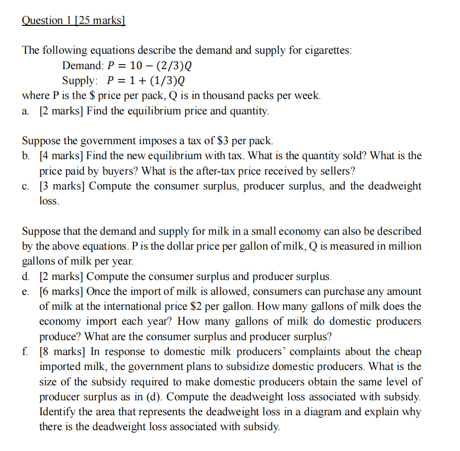 Solved Question 1 [25 ﻿marks] ﻿The following equations | Chegg.com