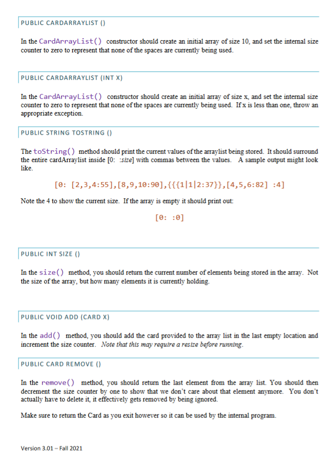 Solved CS145 - PROGRAMMING ASSIGNMENT – CARD ARRAY LIST | Chegg.com
