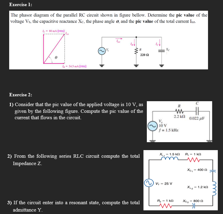 Solved Exercise 1: The phasor diagram of the parallel RC | Chegg.com