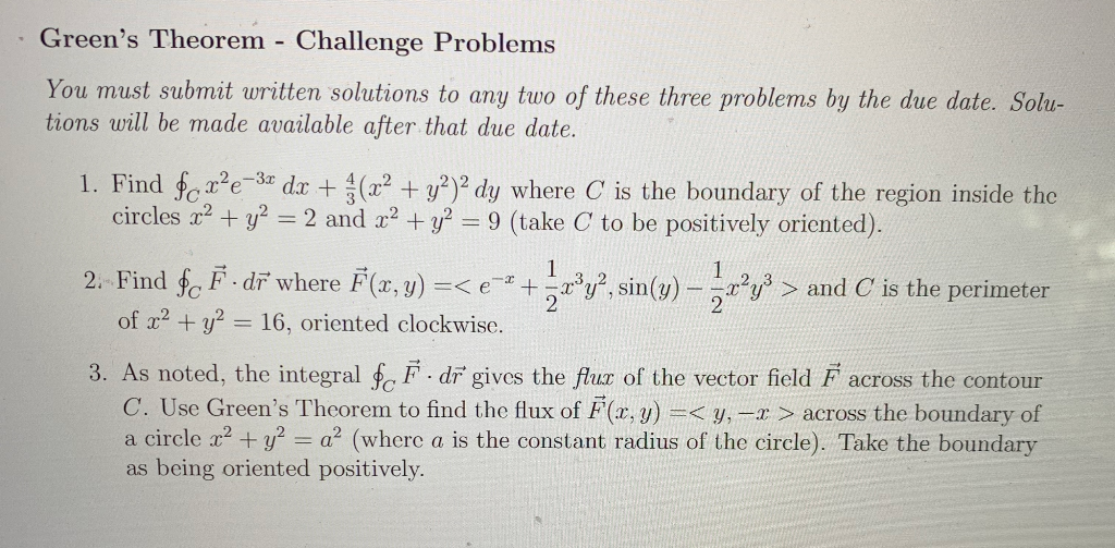 Solved · Green's Theorem - Challenge Problems You must | Chegg.com