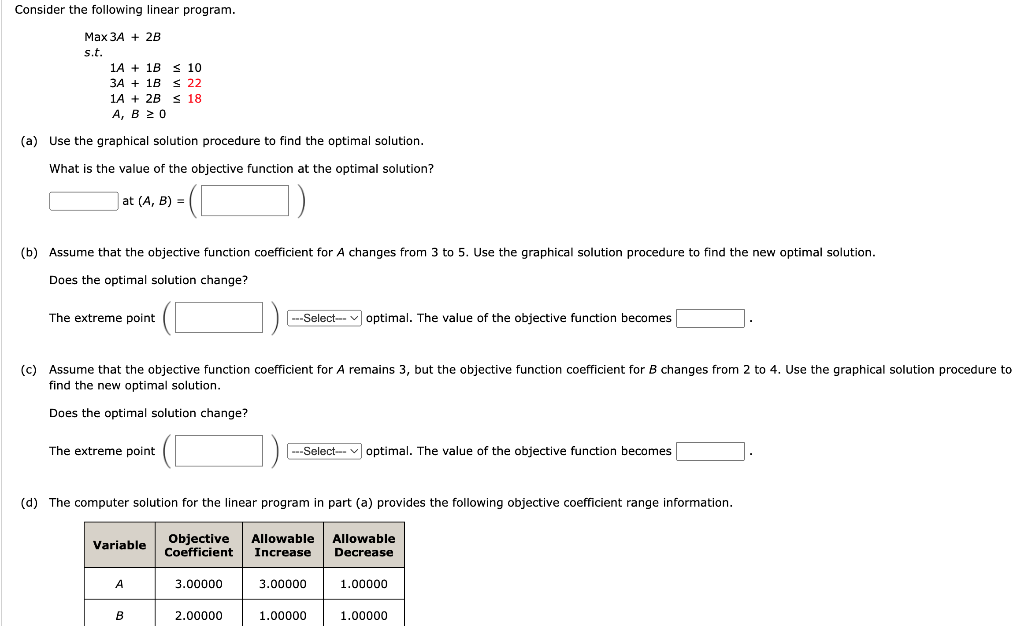 Solved Consider the following linear program. Max 3A+2B | Chegg.com