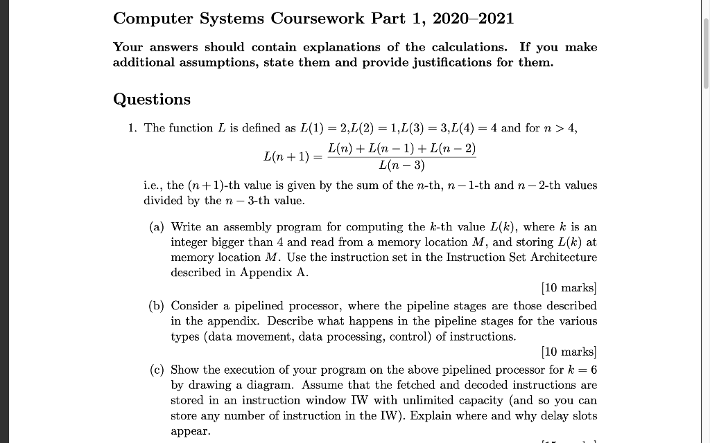Computer Systems Coursework Part 1, 2020-2021 Your | Chegg.com