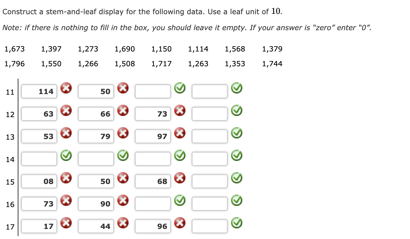 Solved Construct A Stem and leaf Display For The Following Chegg