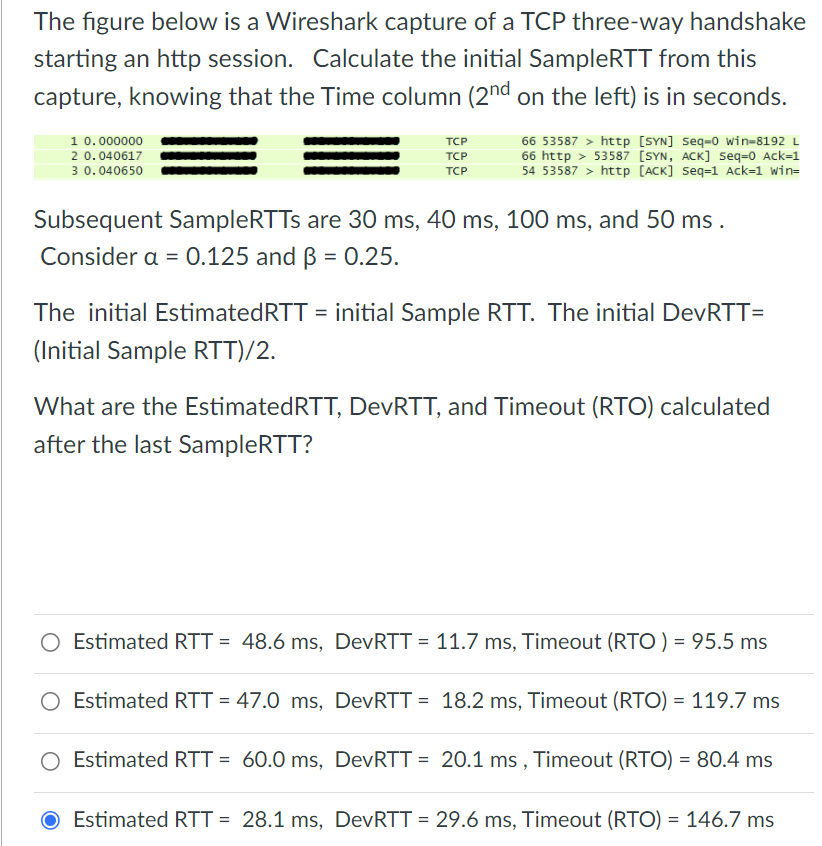 Solved The figure below is a Wireshark capture of a TCP | Chegg.com