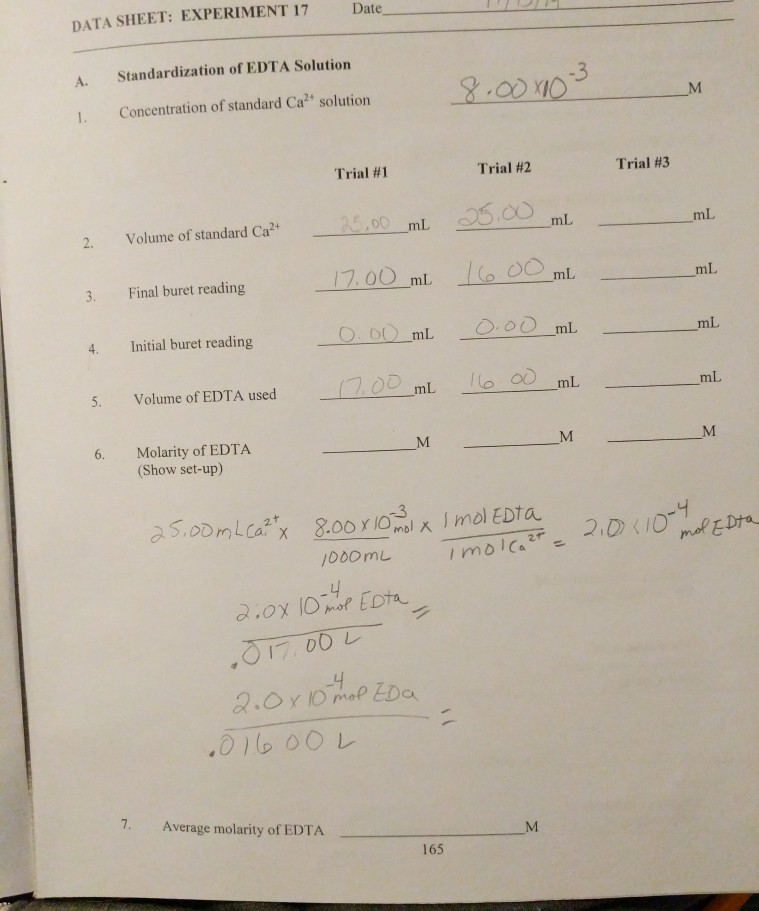 Solved Date DATA SHEET: EXPERIMENT 17 Standardization of | Chegg.com