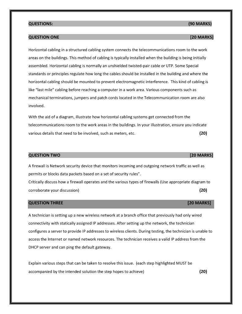 [Solved]: QUESTIONS: (90 MARKS) QUESTION ONE [20 MARKS] H