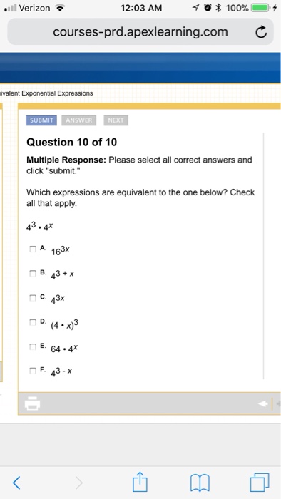 Solved .11 Verizon 12:03 AM courses-prd.apexlearning.com C | Chegg.com